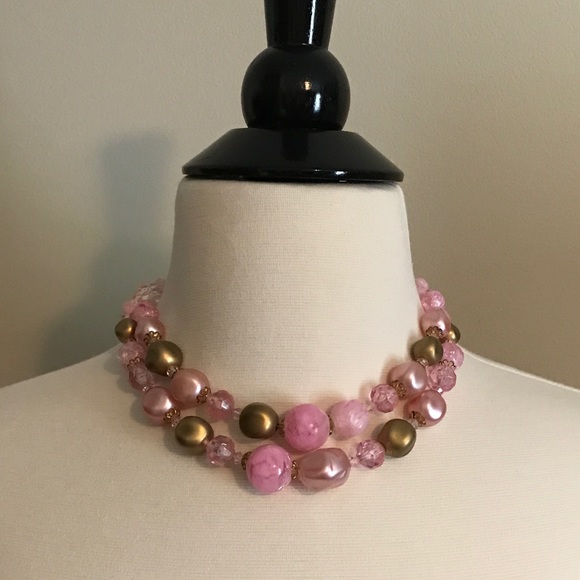Vintage | Jewelry | Vintage Pink Gold 2 Tier Beaded Necklace | Poshmark